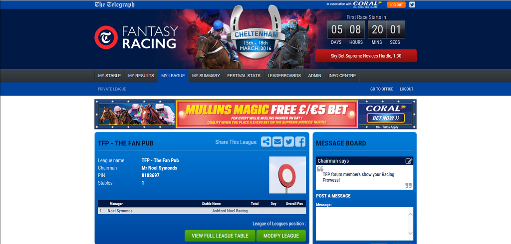 Fantasy Racing - CHELTENHAM (Free League - just for bragging rights ...